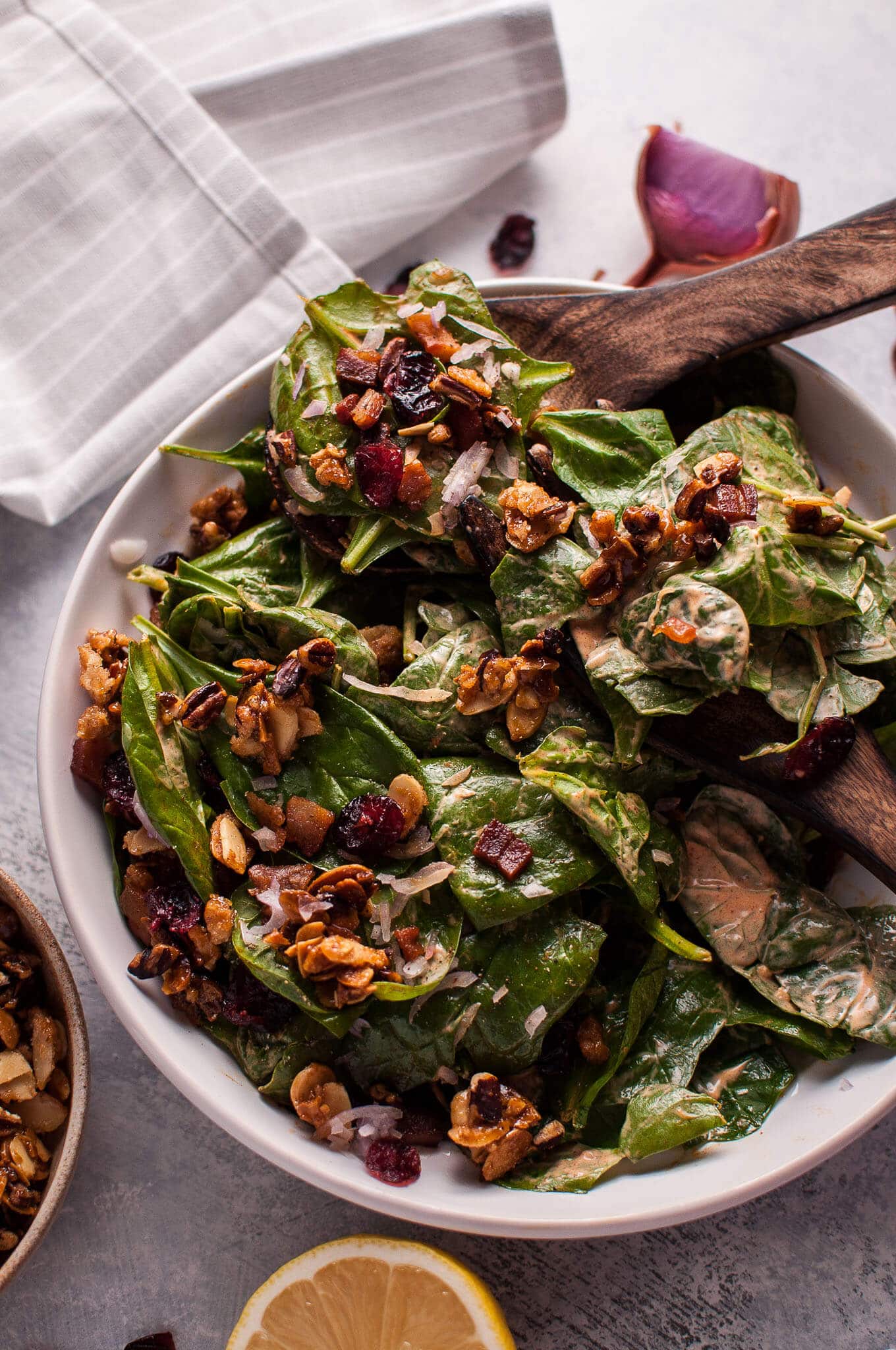 Spinach Salad with Crispy Pancetta and Candied Nuts • Salt & Lavender