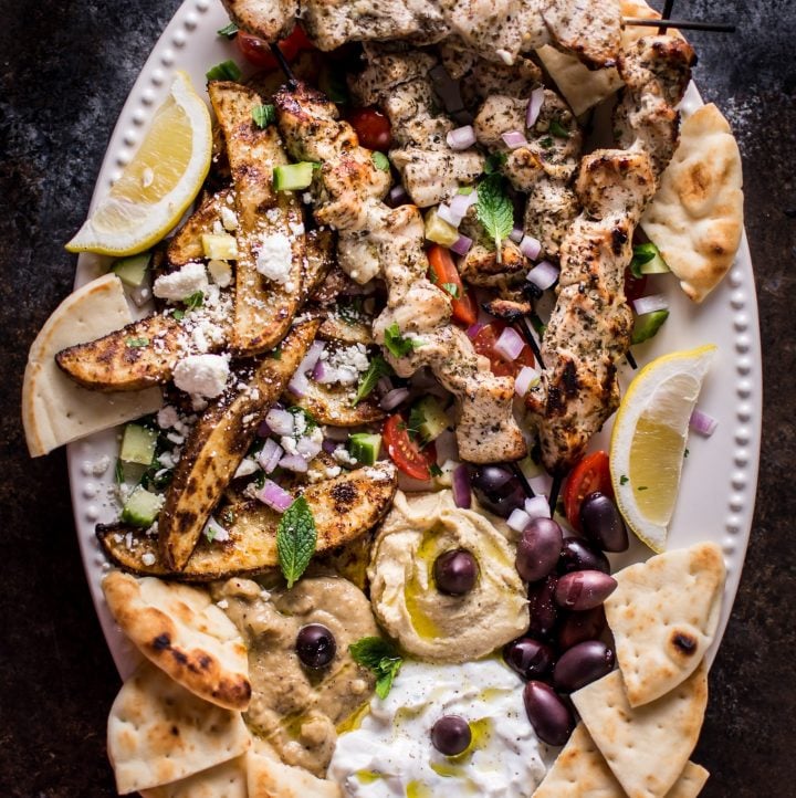 Ultimate Greek Chicken Souvlaki Platter • Salt & Lavender