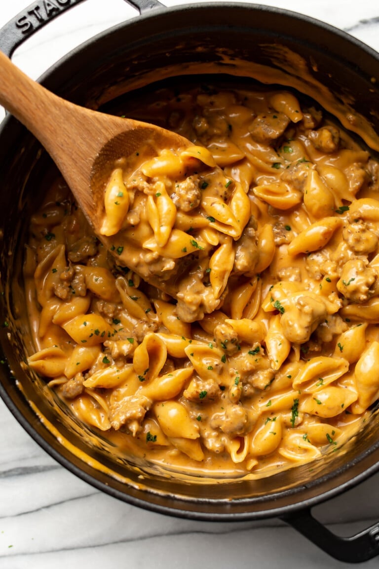One Pot Cheesy Italian Sausage And Shells • Salt & Lavender